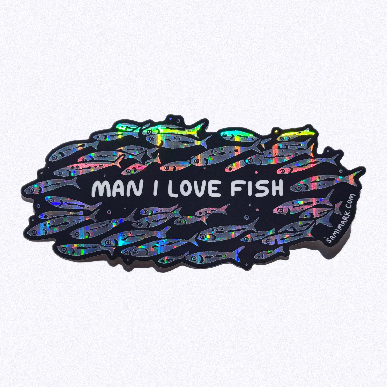 MAN I LOVE FISH Holographic Bumper Sticker | Microbiome Arts