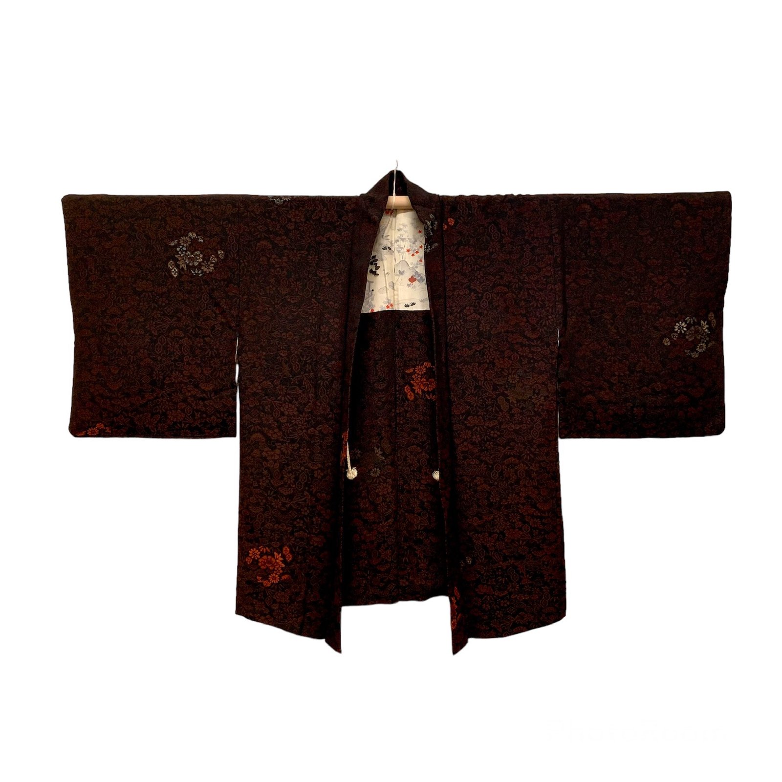 Antique Silk Haori (Black Flowers & Mon) | LUMEN