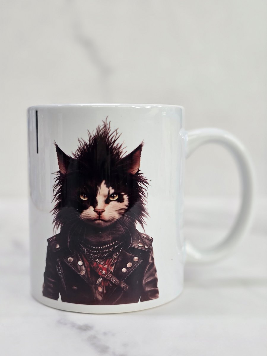 Punk Rock Cat #3 Coffee Mug (SECONDS) | Royal Apple Berry