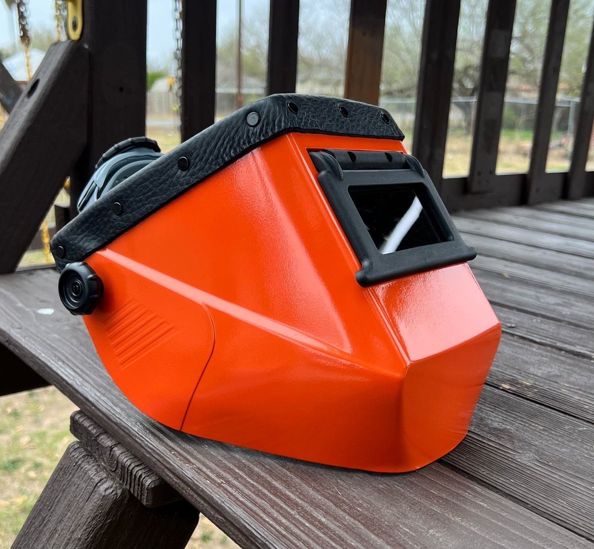 Orange Jacksonhood Black Leather | SparksWeldingHoods