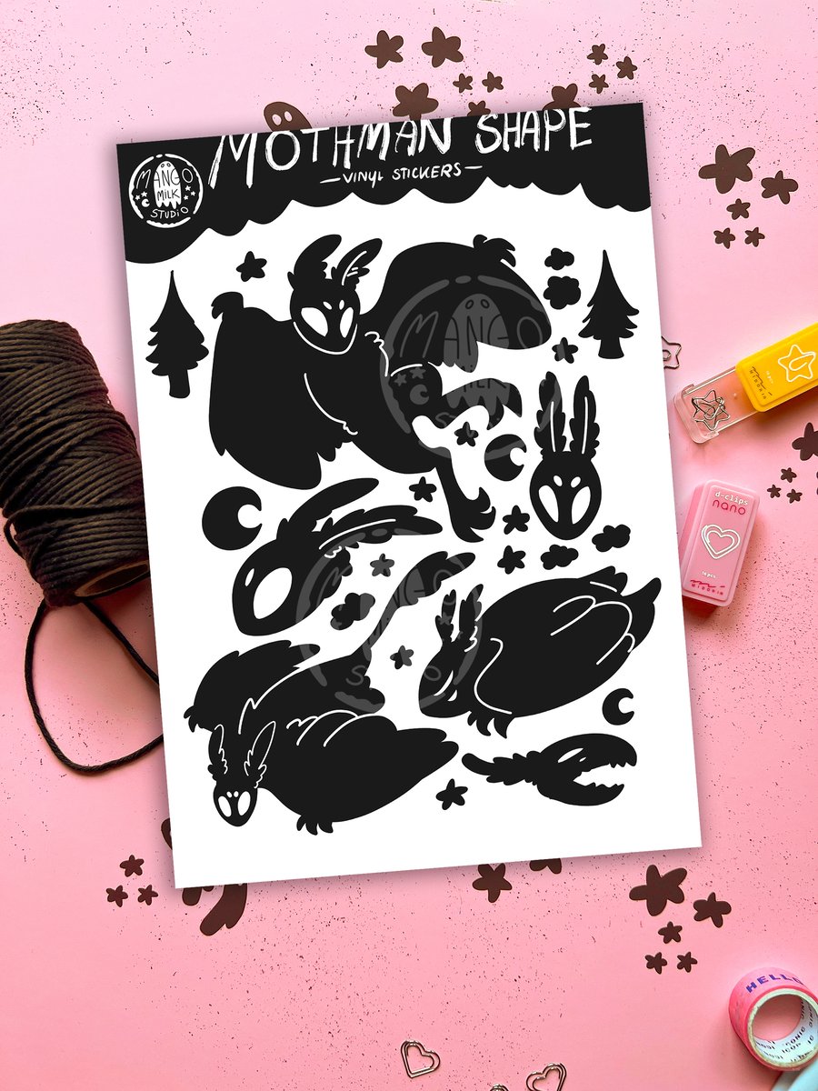 Mothman Silhouette Vinyl Sticker Set | mangomilkstudio