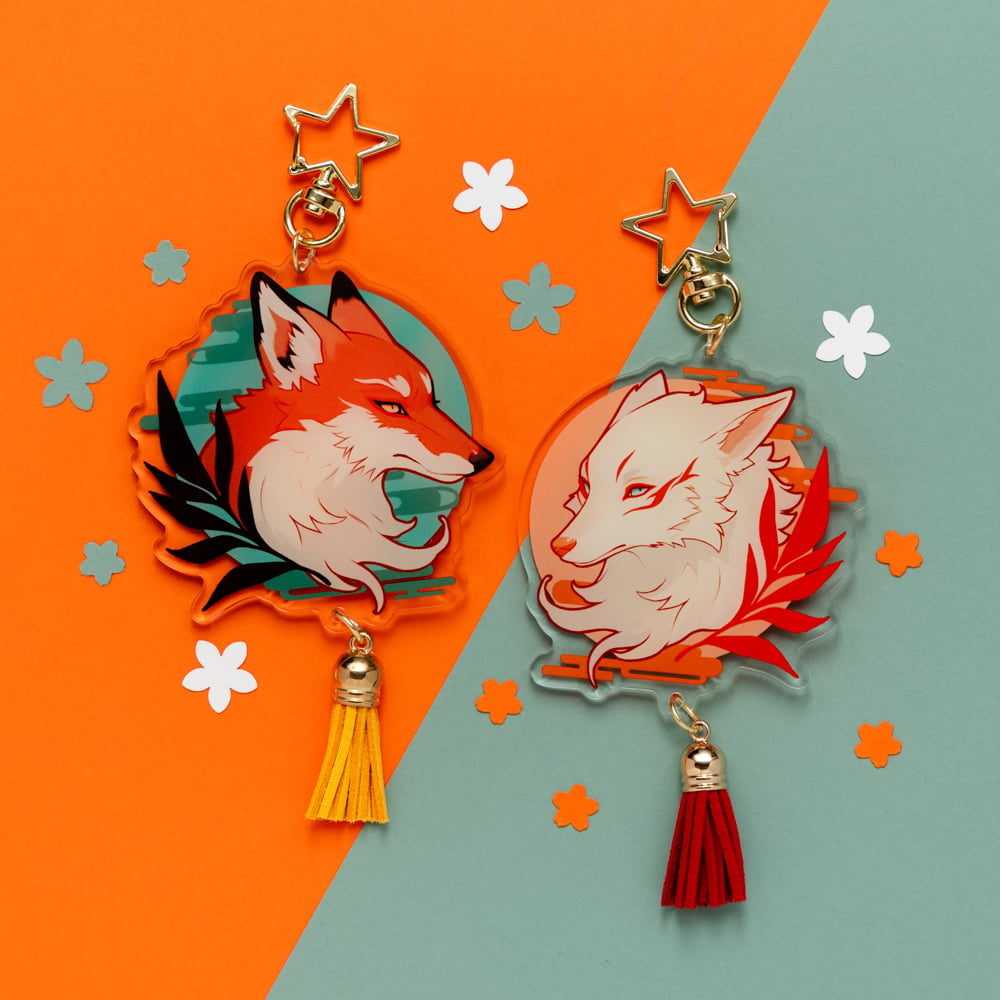 KEYCHAINS - Japanese Fox and White Wolf | Kiyu Miyu