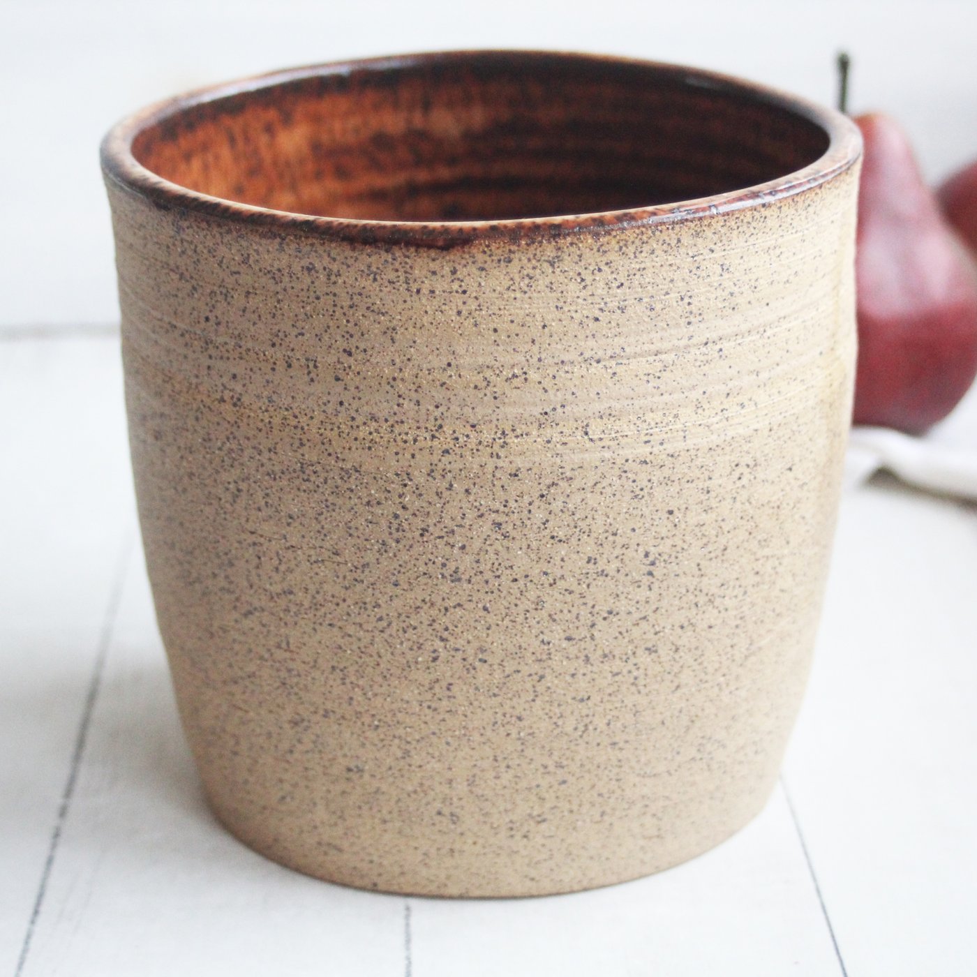 Large Rustic Utensil Holder with Raw Stone Texture, Handcrafted Kitchen ...