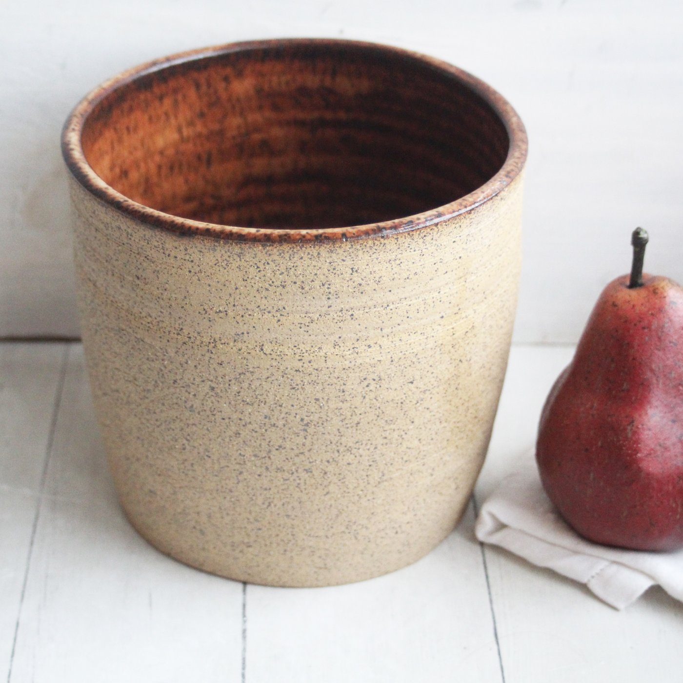 Large Rustic Utensil Holder with Raw Stone Texture, Handcrafted Kitchen ...