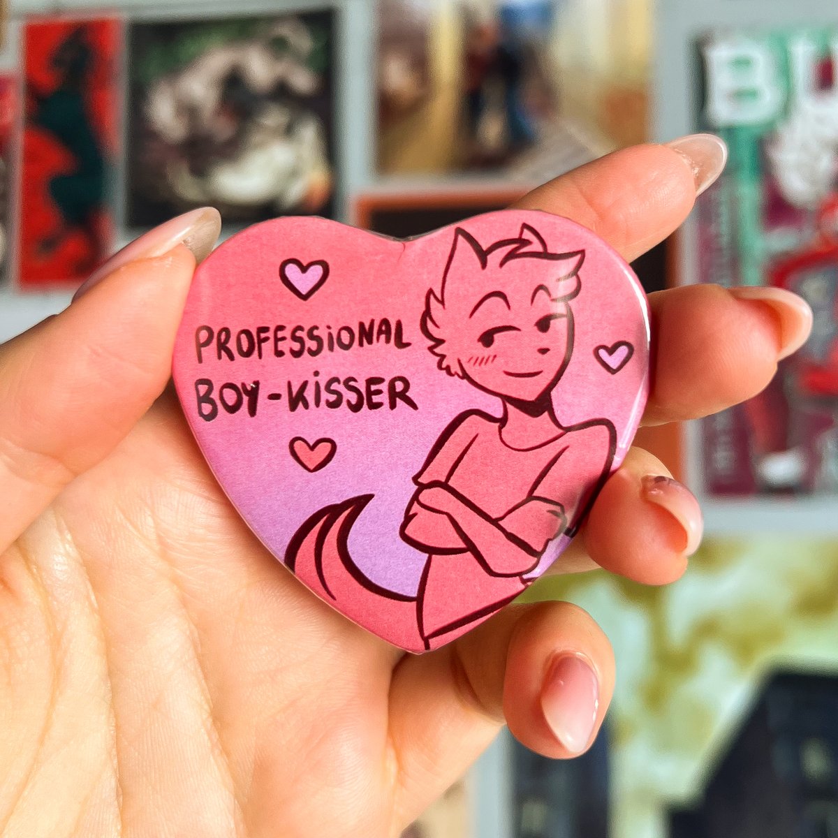 Professional Boy Kisser - Heart Shaped Button | mangomilkstudio