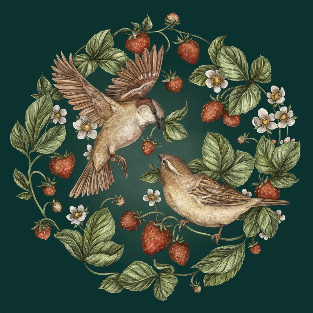 Strawberry Sparrows Print | Jessica Roux