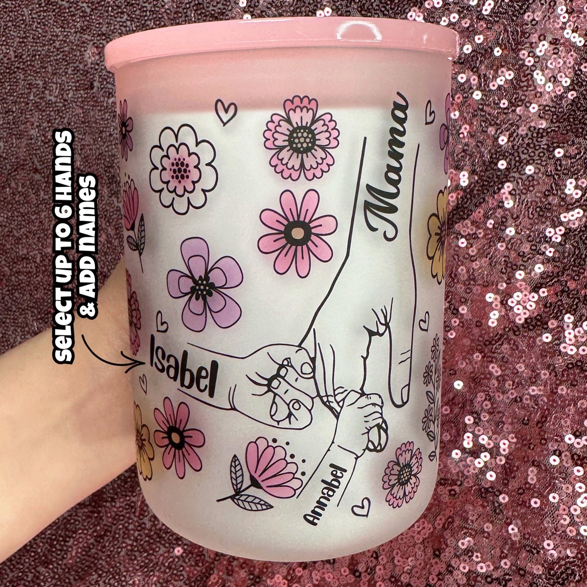 Mama Hands 17oz Glass Mug🫶 | Lash Creations & Crafts