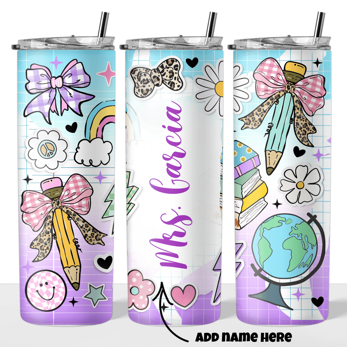 Purple Teacher With Name 20oz Tumbler🍎💜 | Lash Creations & Crafts