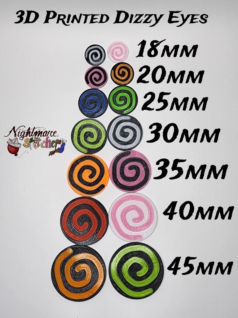 40mm 3D Printed Dizzy Eyes/Buttons | Nightmare Stitchery