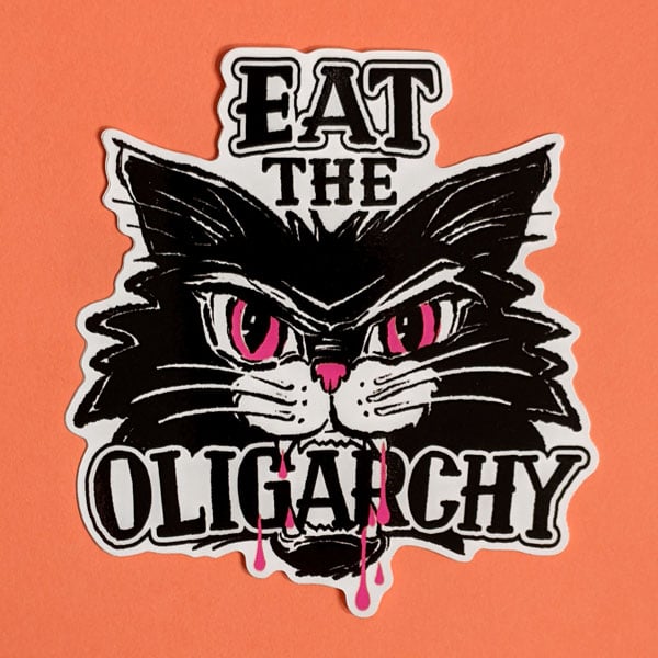 Eat the Oligarchy | Black Cat Sticker | Cat Claw Studio