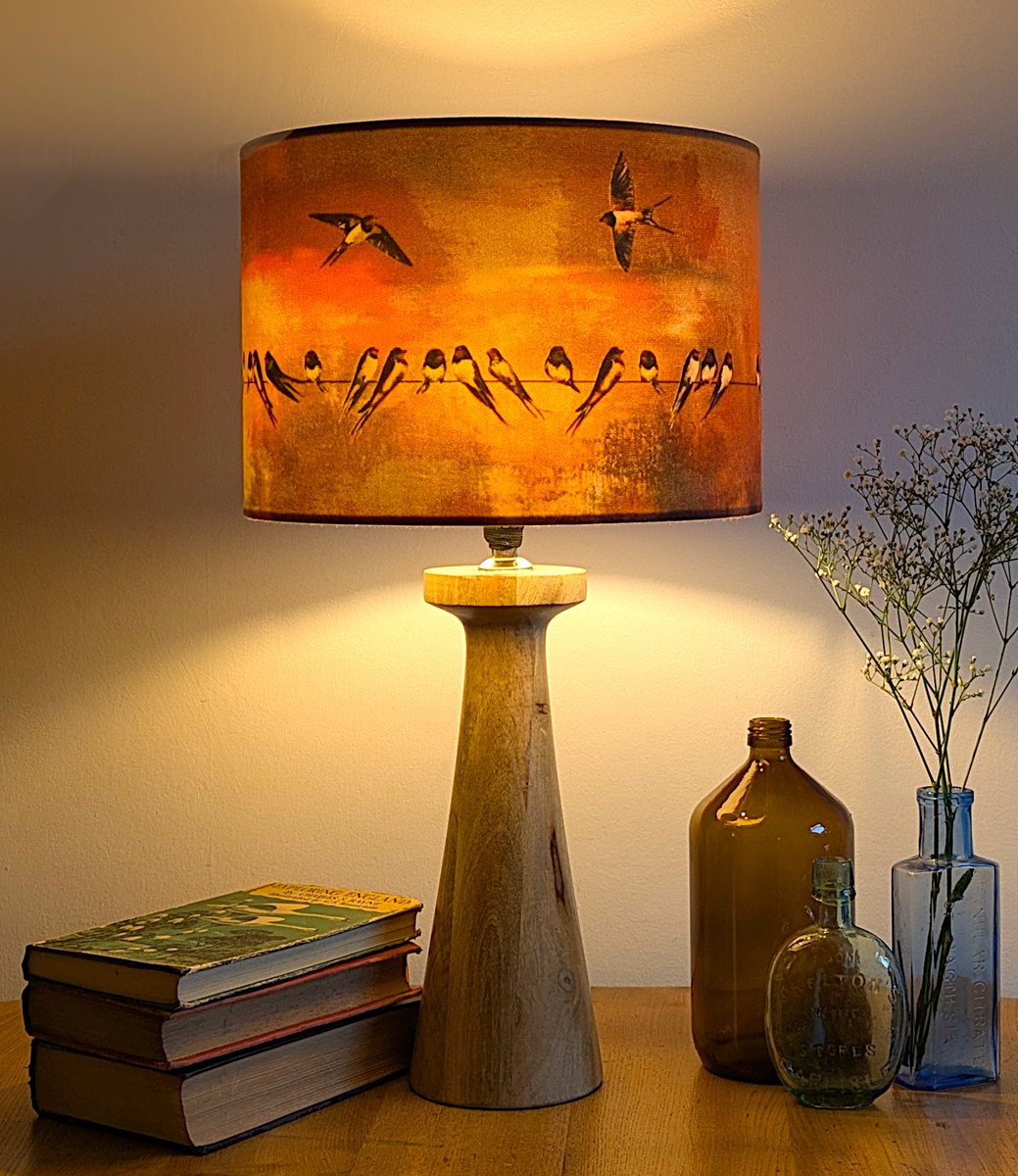 'Evening Swallows' Drum Lampshade by Lily Greenwood (30cm, Table Lamp ...