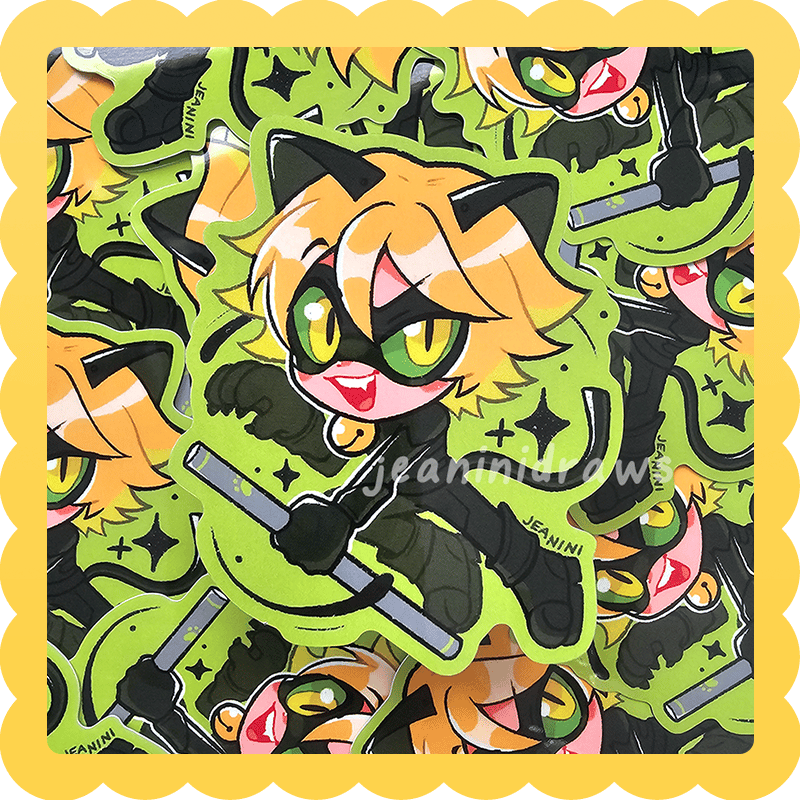chat noir waterproof vinyl sticker | jeanini's art shop