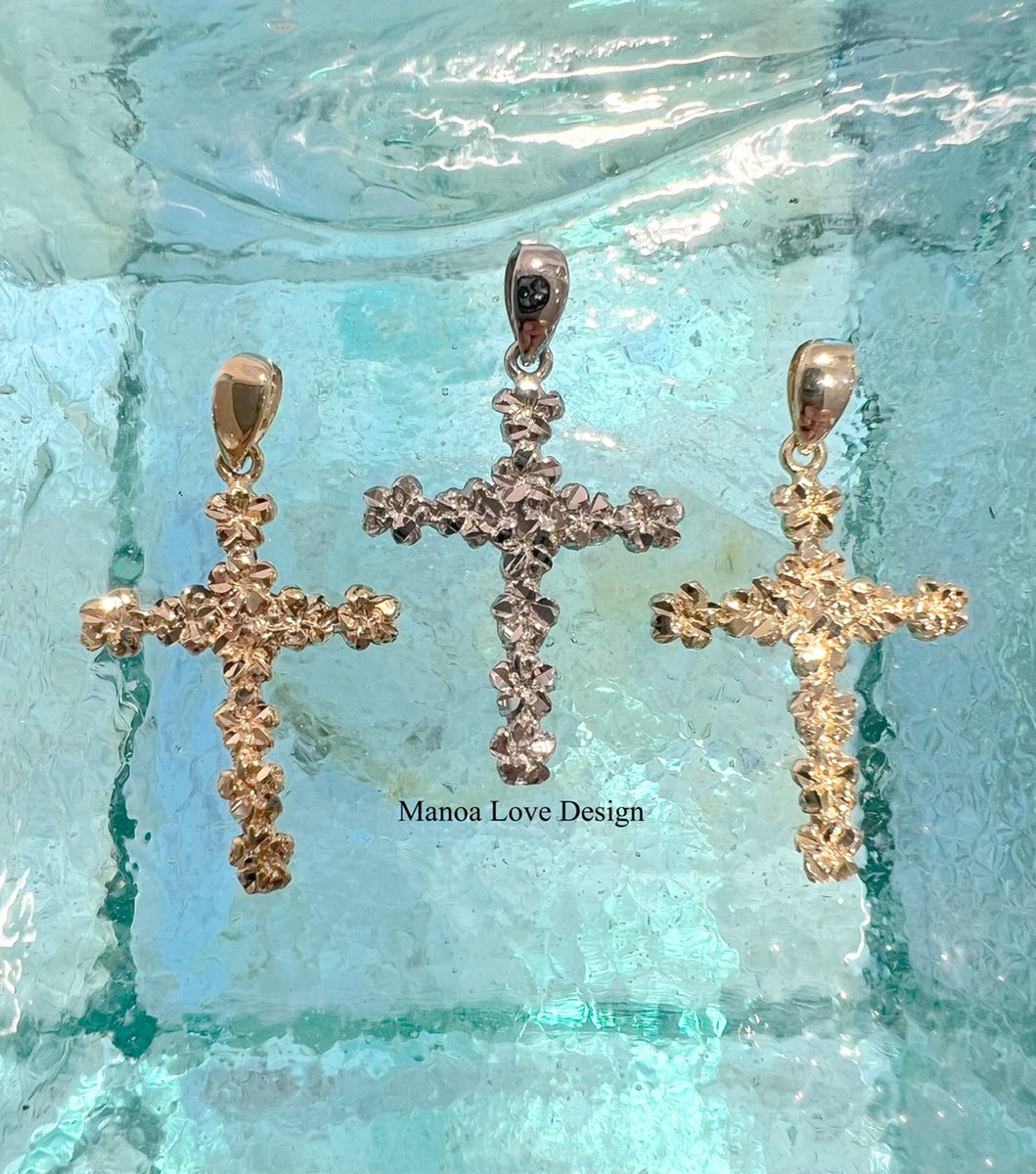 14k solid gold plumeria flowers Hawaiian cross (YG,WG,GG) | Manoa Love ...