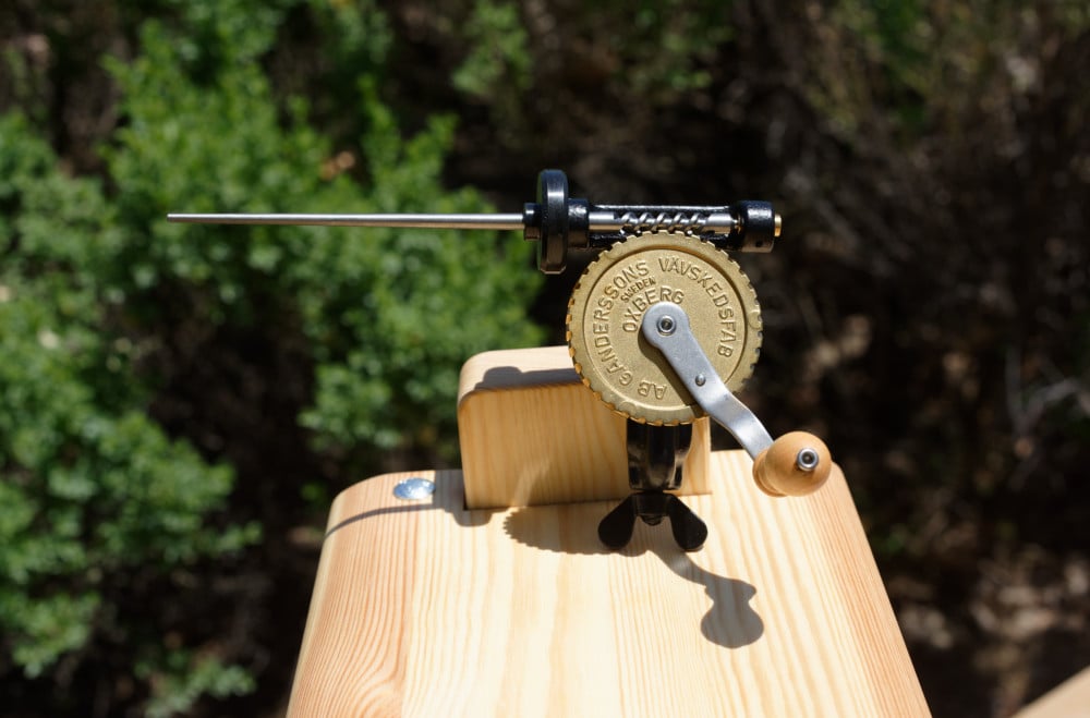 Swedish bobbin winder, thin spindle | Prairie Coast Weaves