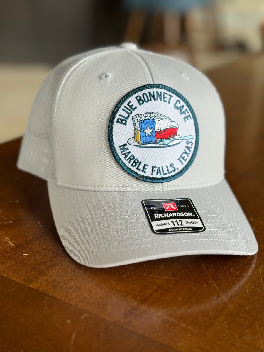Light Gray Trucker Hat with Pie Flag Patch | Blue Bonnet Cafe