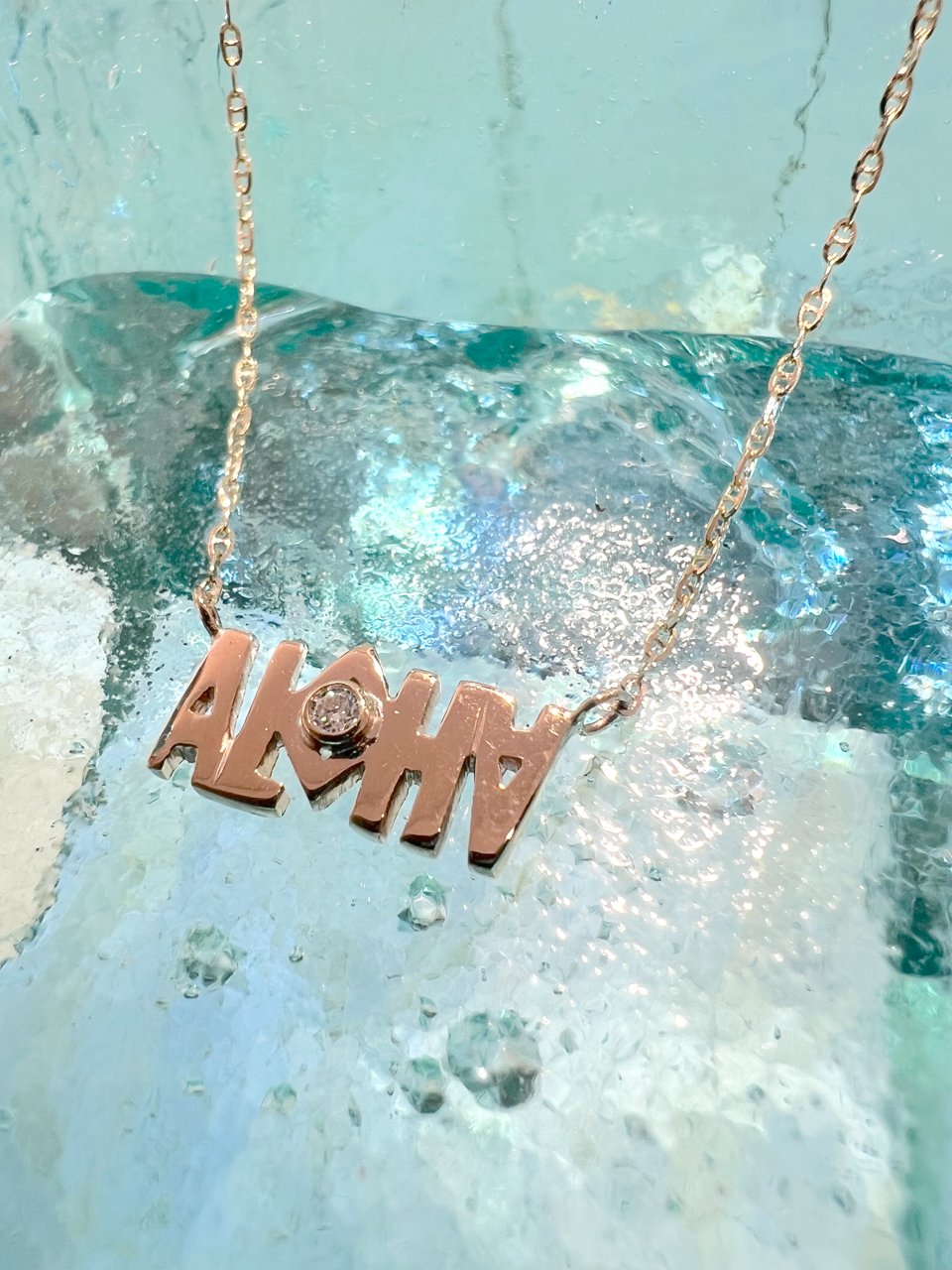 14k solid gold ALOHA 1 diamond necklace | Manoa Love Design