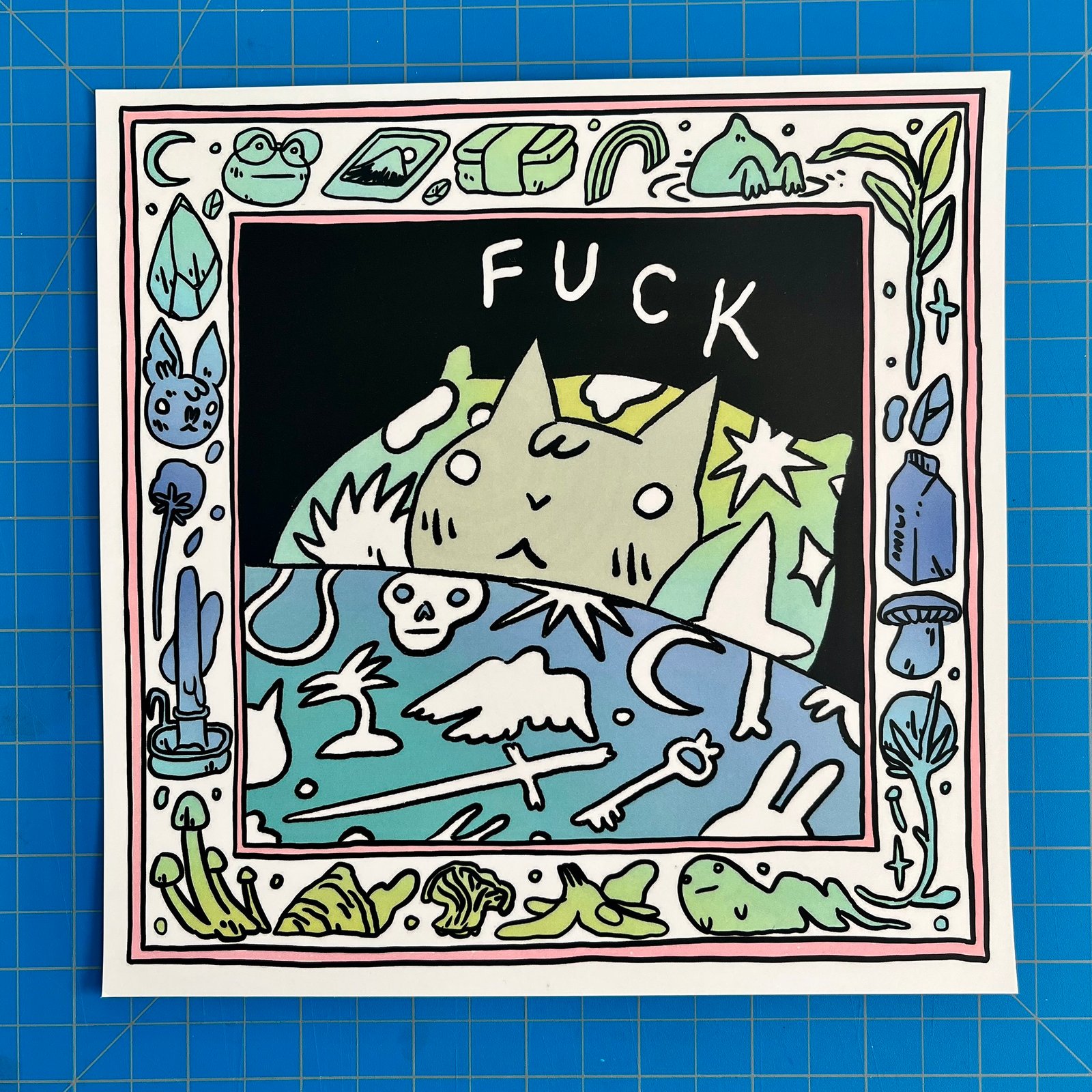 Cussing Cat in Bed Mini-Poster / Deth P. Sun