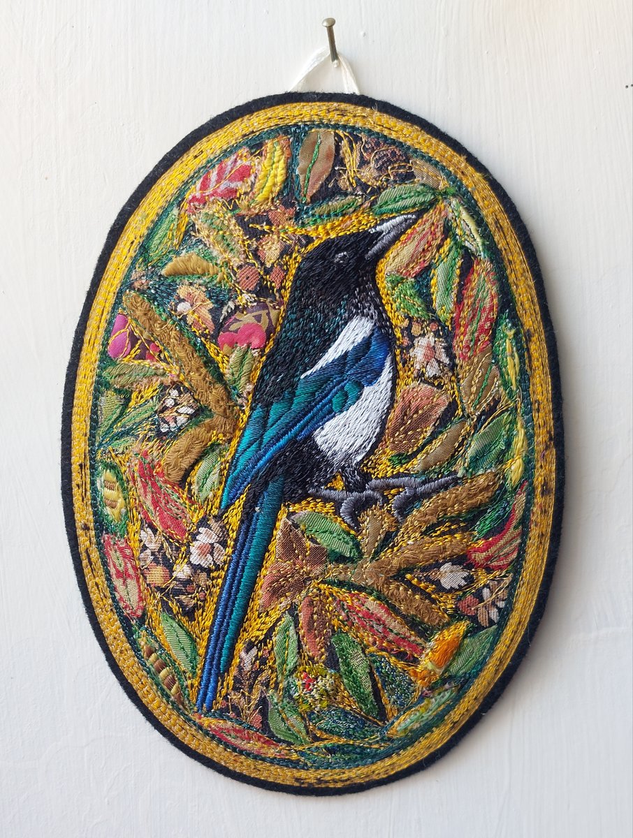 Autumn Magpie miniature embroidery hanging | Chloe Morter Design