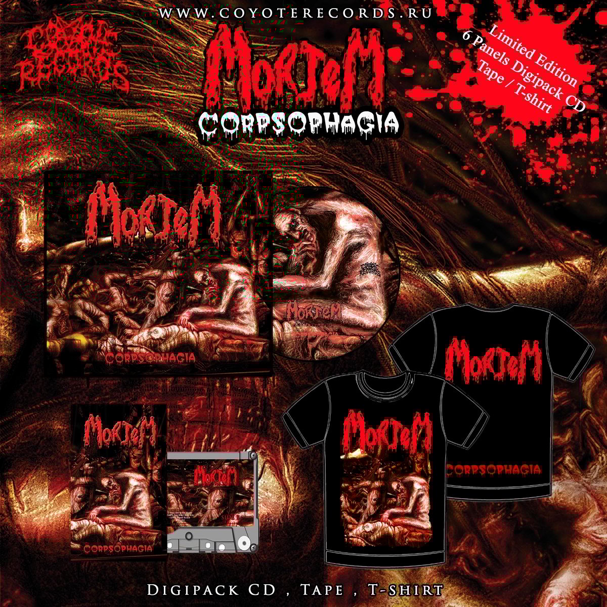 COYOTE RECORDS — MORTEM Corpsophagia CD/TAPE/T-shirt