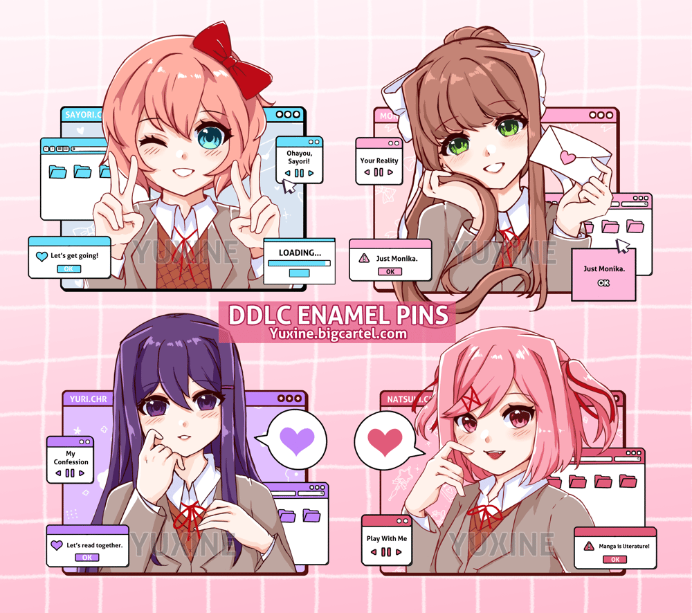 (PRE-ORDER)(SHIPS OCT 2025) DDLC Enamel Pins | Art by Yuxine | •ᴗ• )