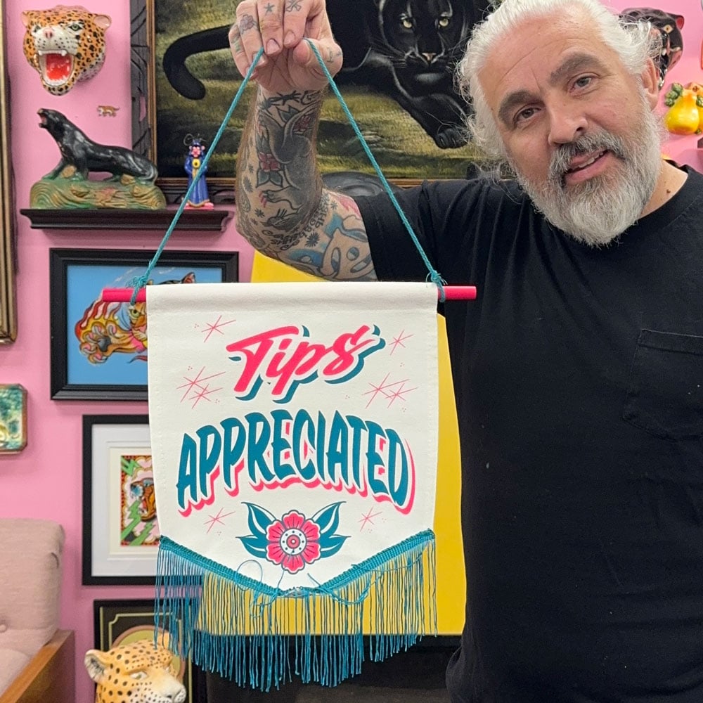 Tips Appreciated Pink- Pennant | Hurfer Hand Painted