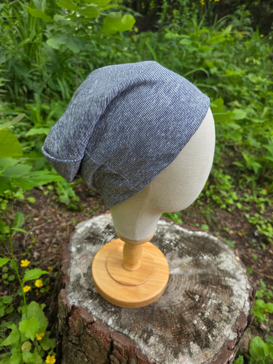 Large-XXL Linen Beanie Hat in Black & White Melange | Linen & Cotton ...