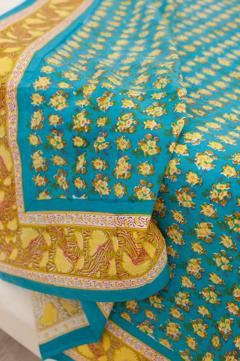 Turquoise Ash Sheet | Kerry Cassill - Luxury Indian printed Bedding and ...