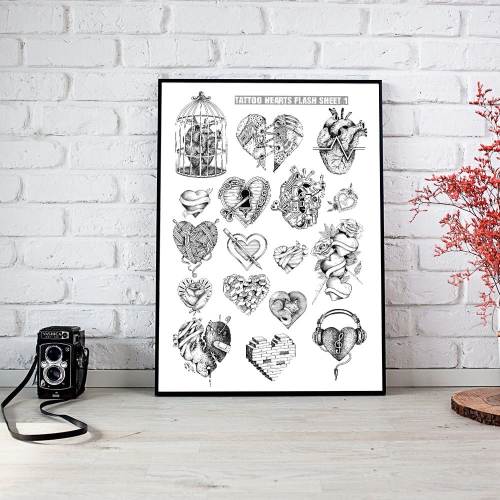 Tattoo Hearts Flash Sheet 1 | Squidoodleshop