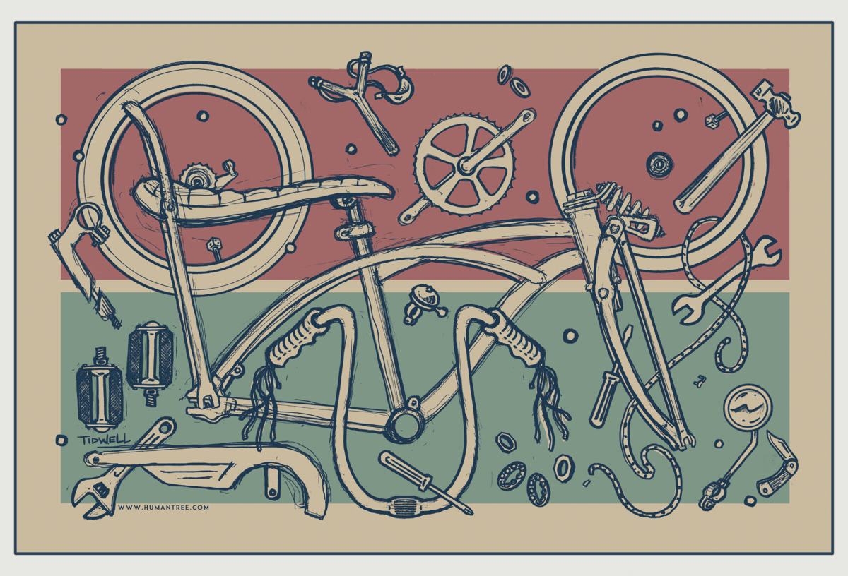 1970s CHOPPER EXPLODED BICYCLE PRINT | HUMANTREE