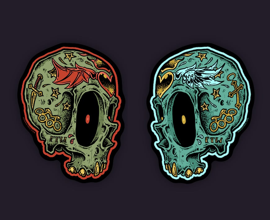 ANGEL AND DEVIL SKULLS STICKER SET | HUMANTREE
