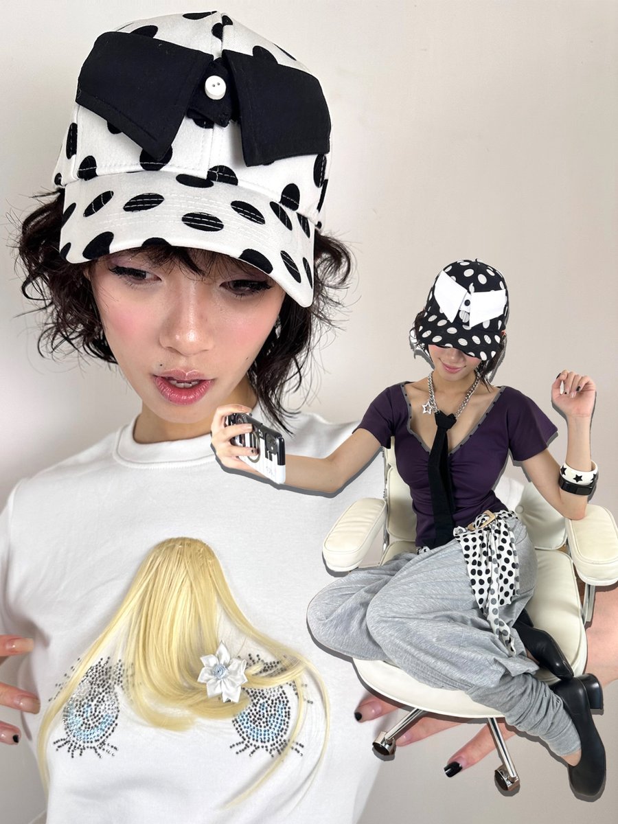 Detachable Collar Black and White Polka Dot Baseball Cap | nit alcove