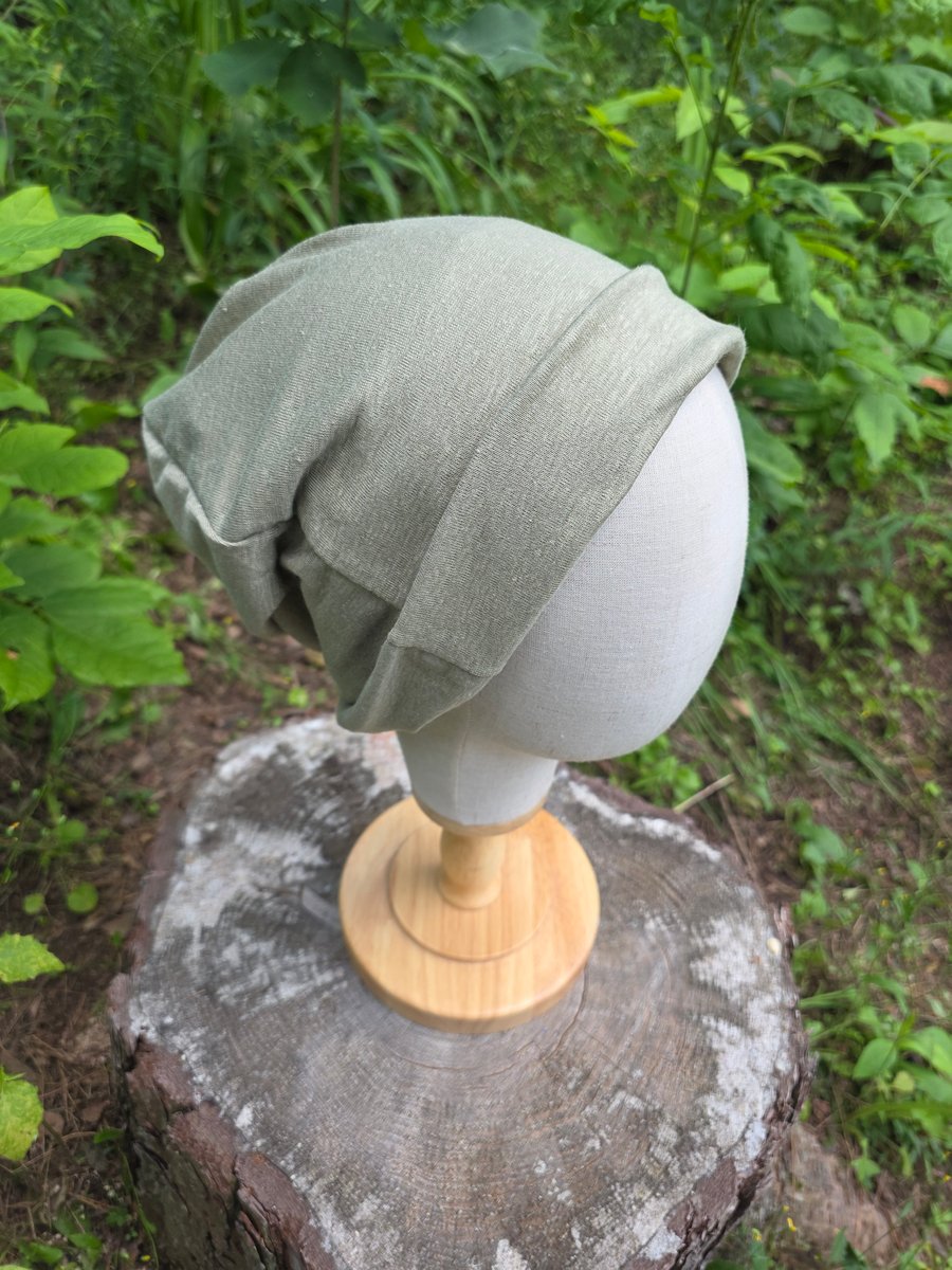 Large-XXL Linen Beanie Hat in Sage Green | Linen & Cotton Items By Aleah