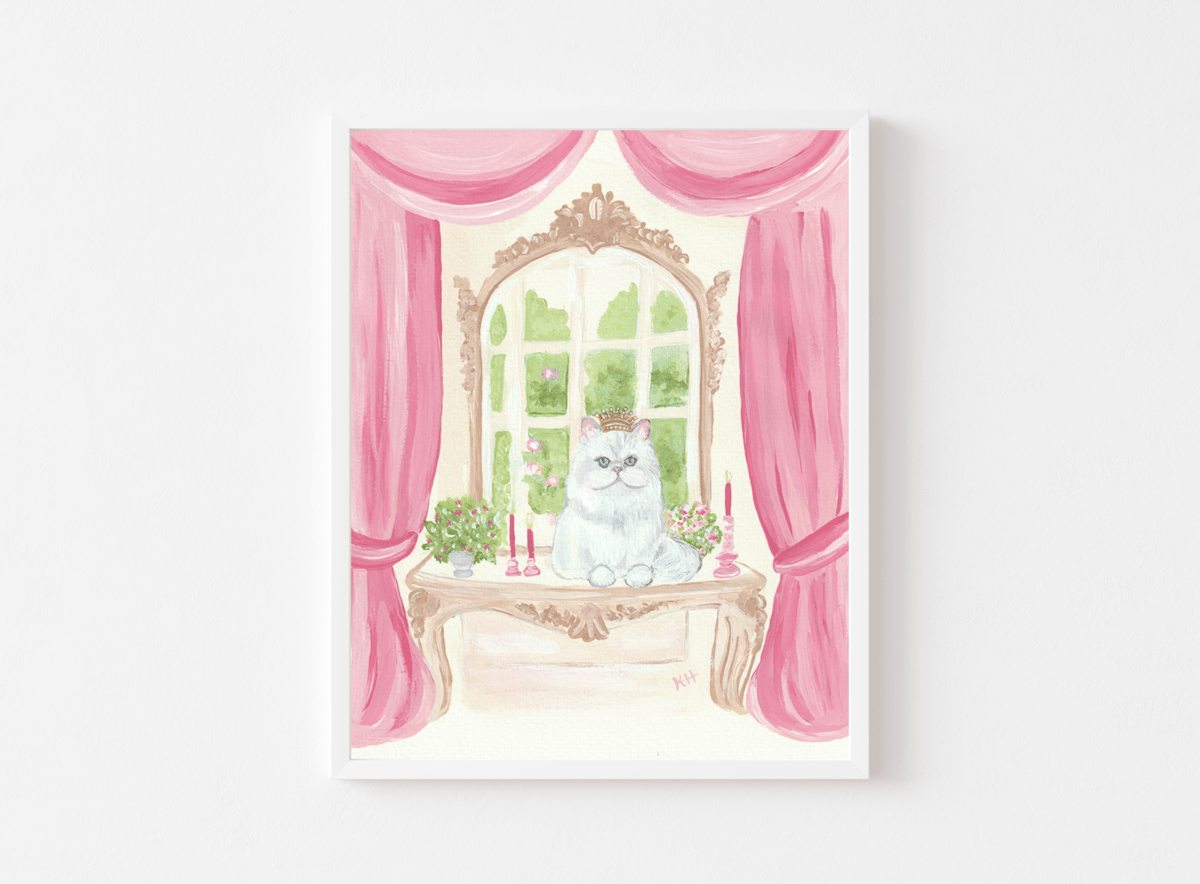 Cat "Queen of Versailles" White Persian Painting Art PRINT or NOTECARDS ...