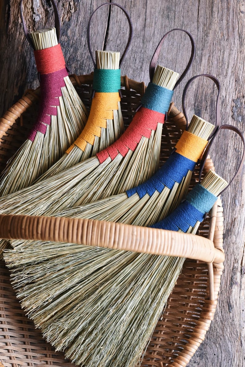 Broomcorn Hand Broom With Hemp Cord And Leather Hanger 30cm | Bec Wild ...