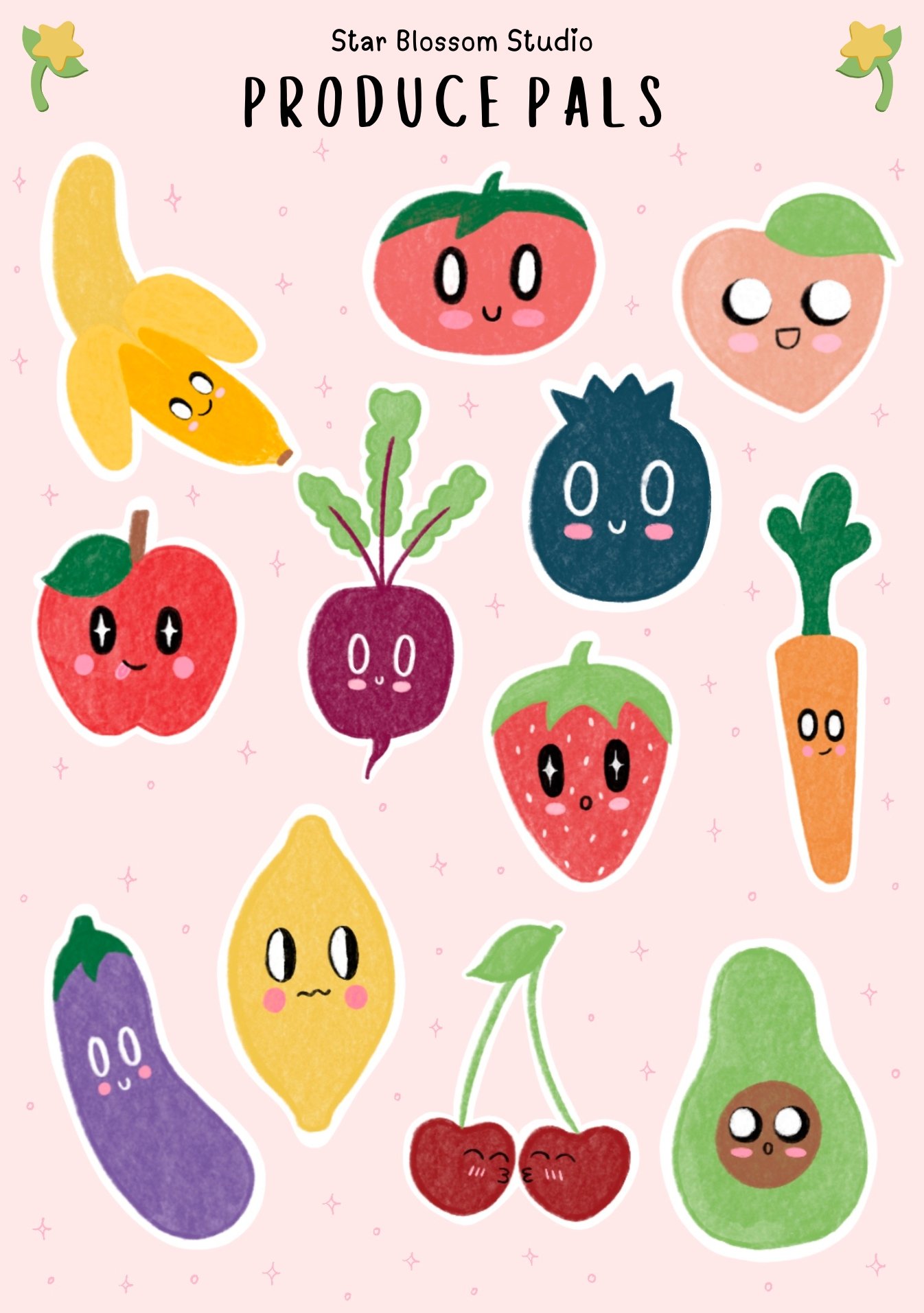 Produce Pals Sticker Sheet | Star Blossom Studio