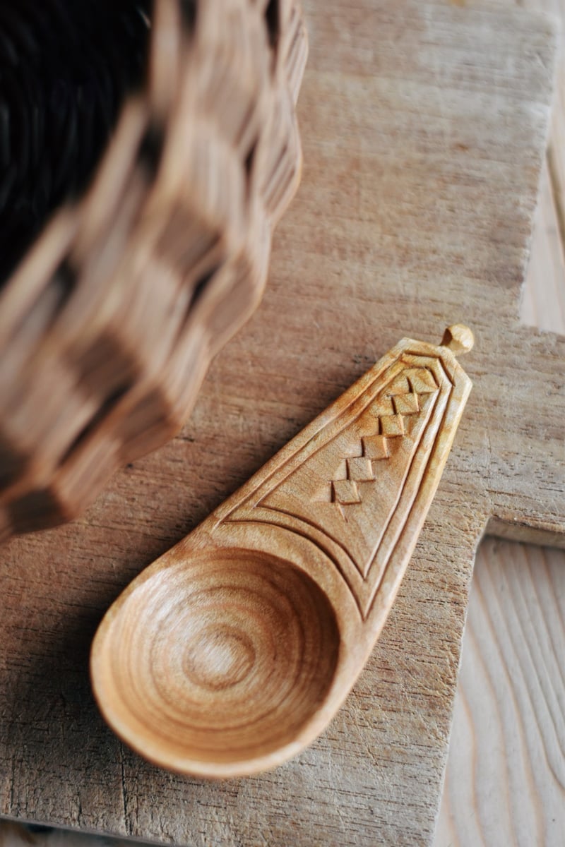 Chip carved mini cherry pocket spoon | Bec Wild Traditional Crafts