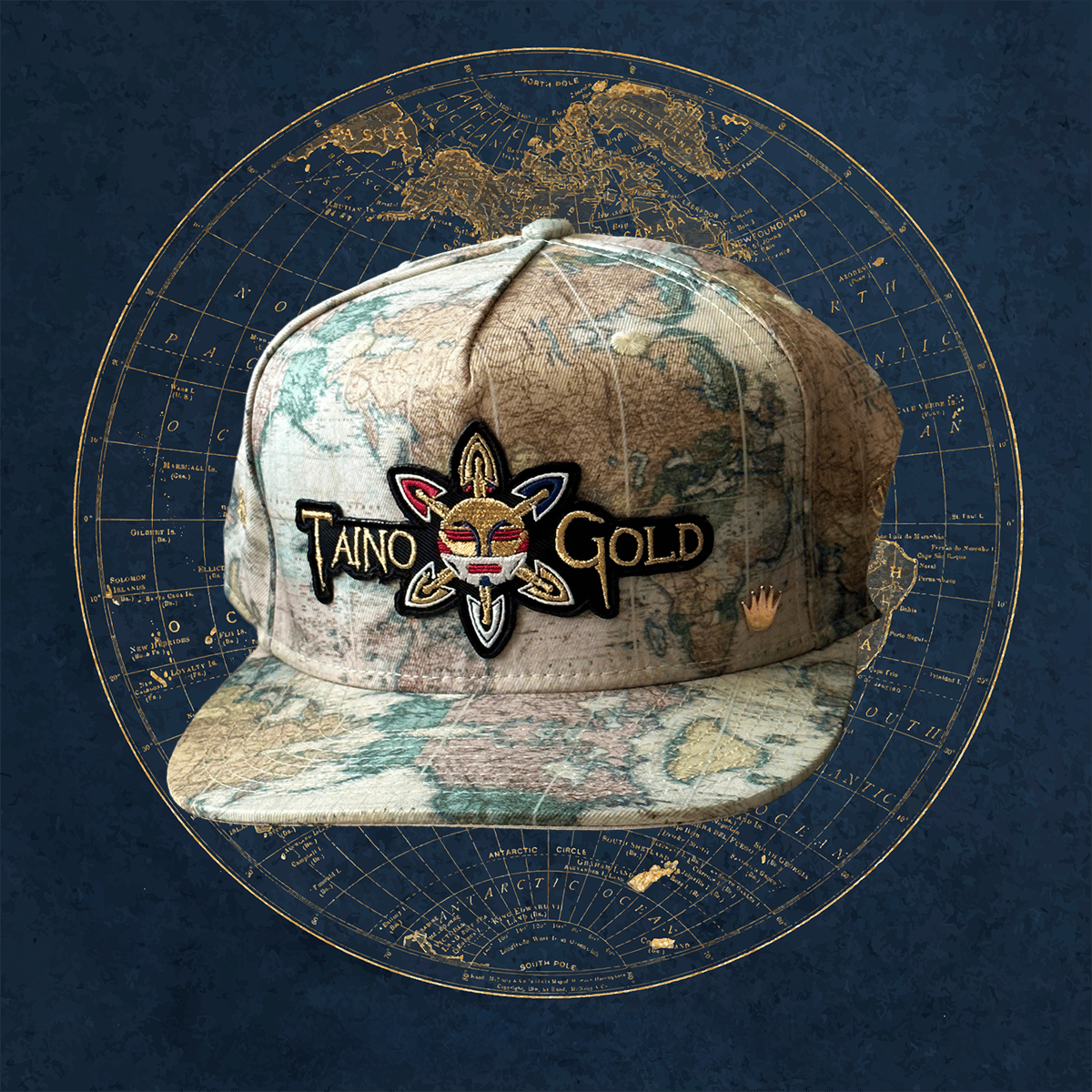 Gold World Map Snapback | Taino Gold