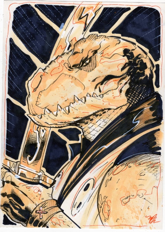 Michael Dooney — Original drawing, Samurai Dinosaur Chote