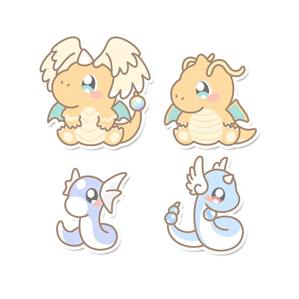 Dratini, Dragonair, Dragonite & Mega Dragonite Sticker Flakes | Dachi Duck