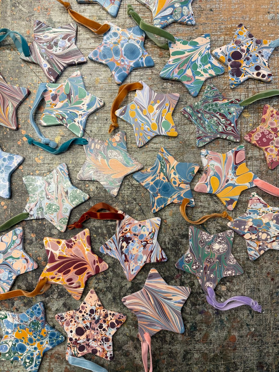 PRINTED Marbled Paper - 'Moss Folly' | Jemma Lewis Marbling and Design
