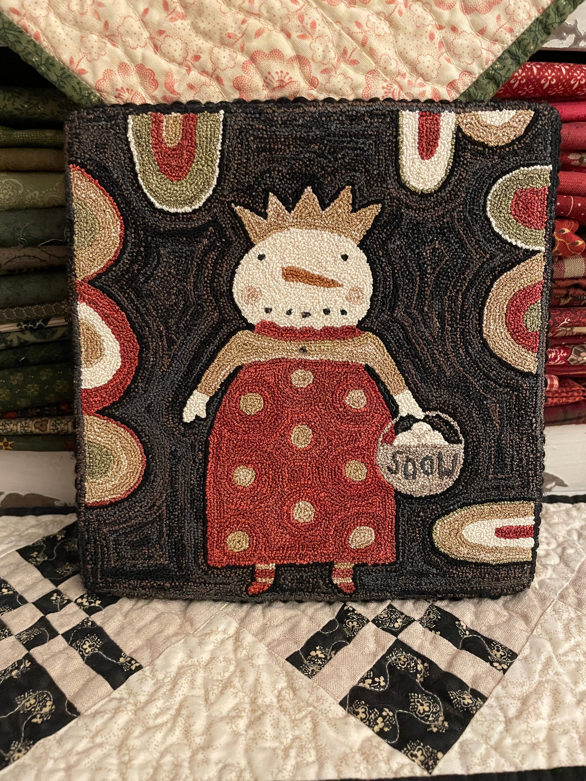 Snow Queen Primitive Punch Needle Decorative Folk Art Mat/Mini Rug ...