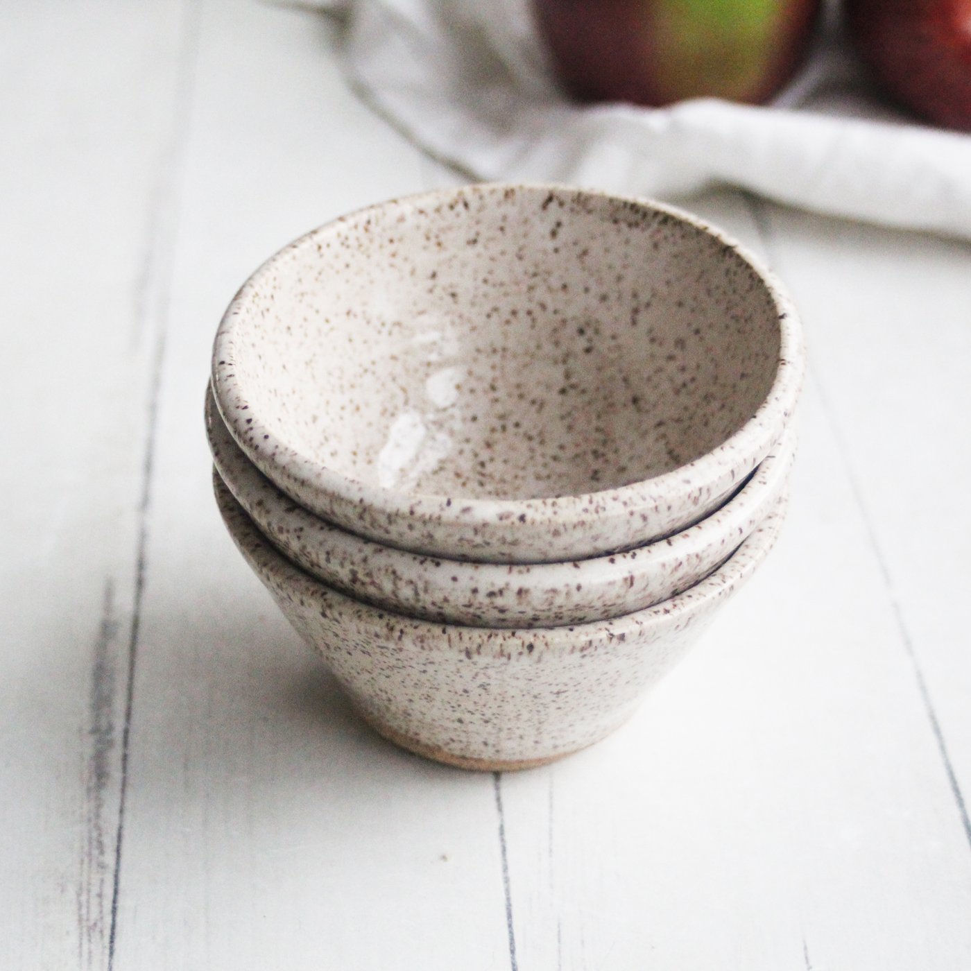 Set of Three Rustic Prep Bowls in Heavily Speckled Brown Stoneware ...