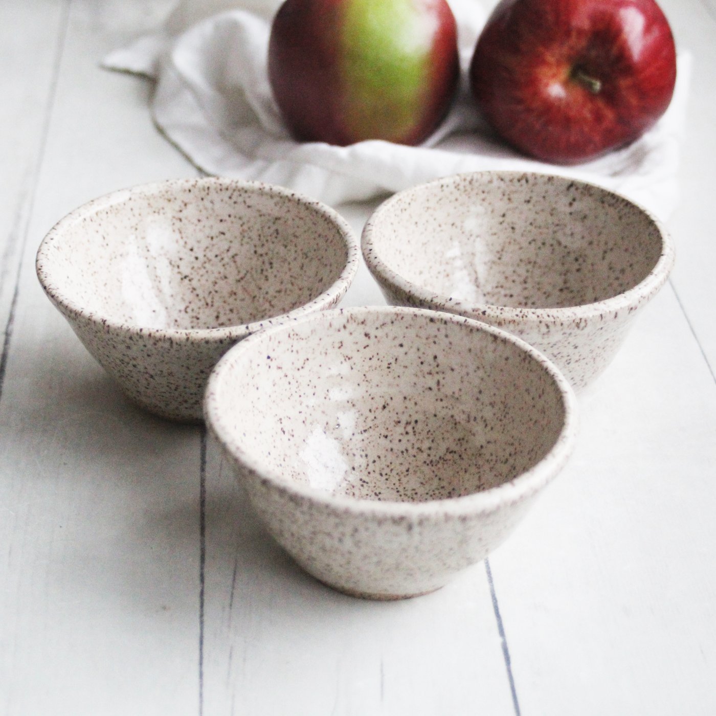 Set of Three Rustic Prep Bowls in Heavily Speckled Brown Stoneware ...