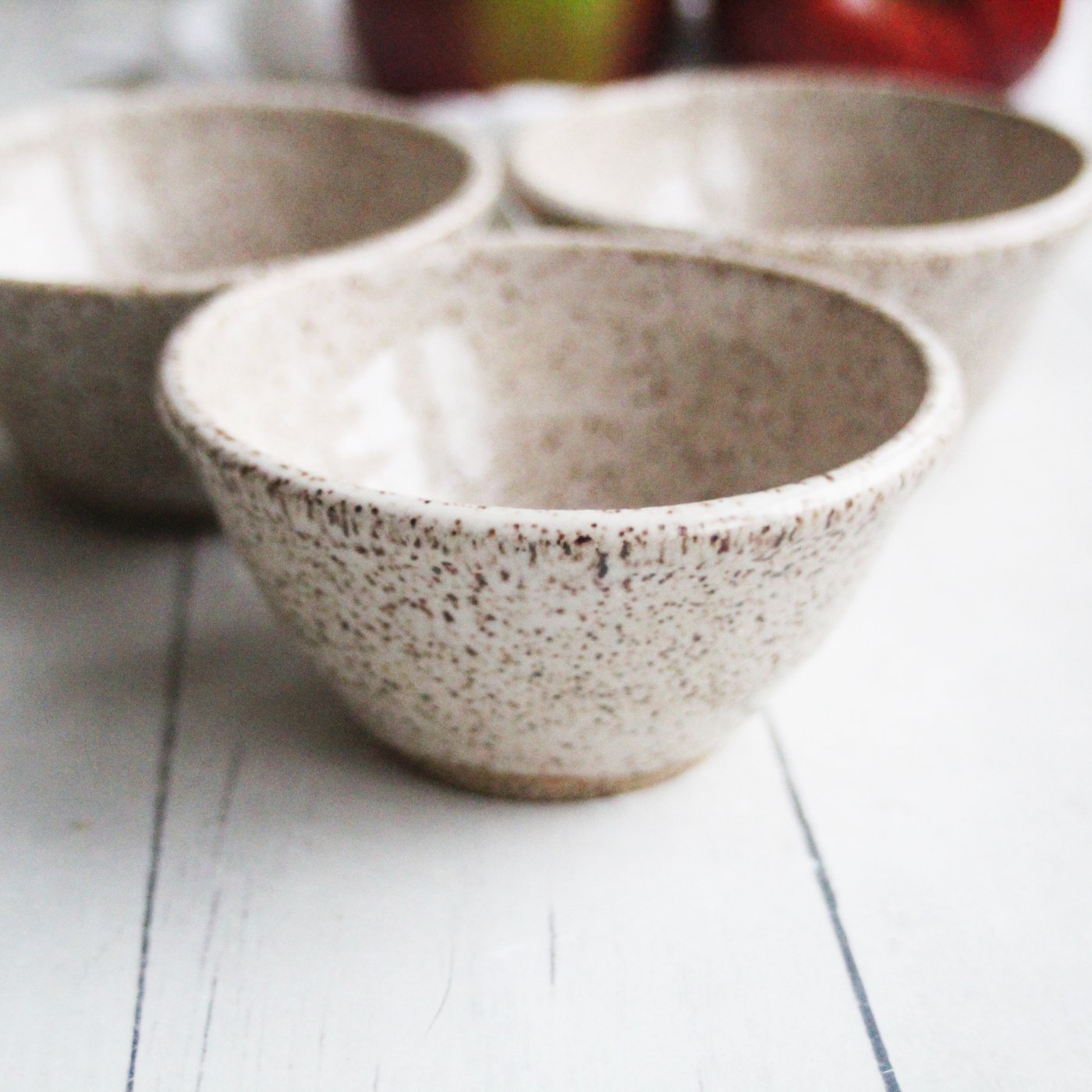 Set of Three Rustic Prep Bowls in Heavily Speckled Brown Stoneware ...