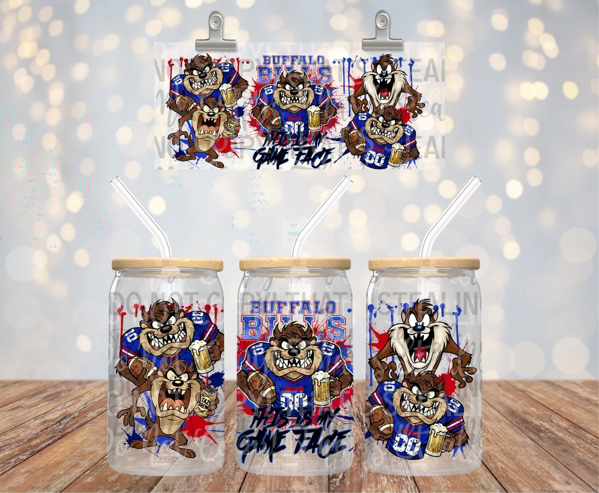 Buffalo Bills Taz This Is My Game Face Uv Dtf Wrap Double Sided 1025 ...