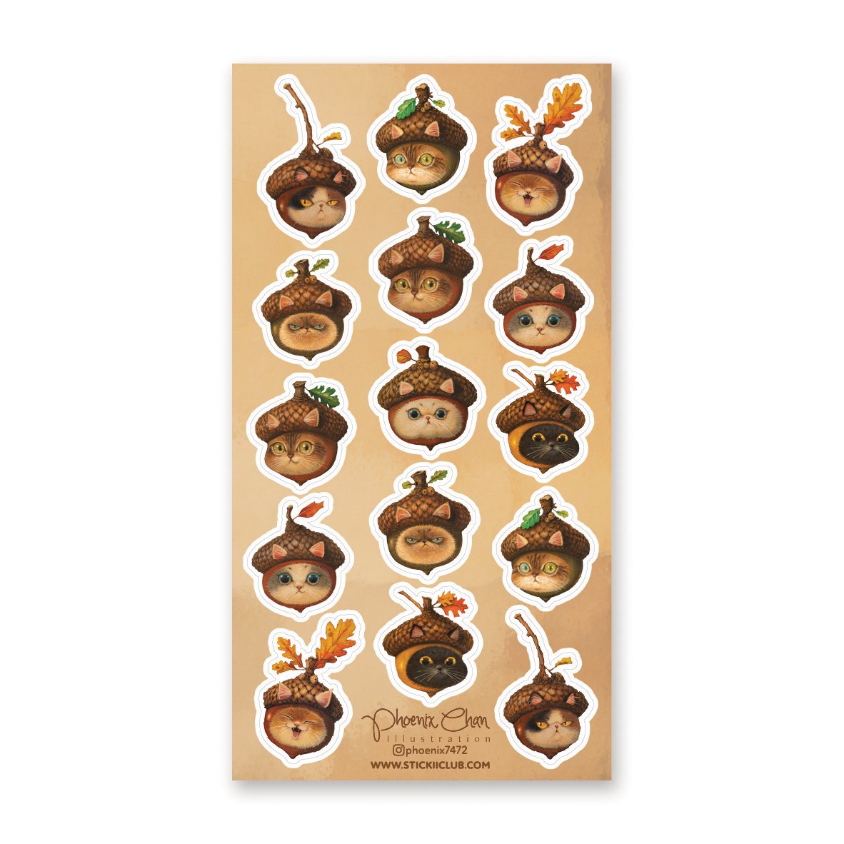 Acorn-Capped Kitties Sticker Sheet | The Well-Appointed Desk Shop