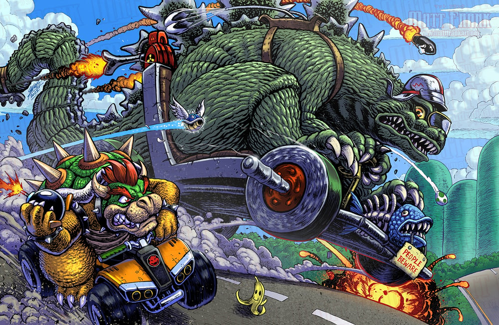 GodzillaKart: Godzilla vs Bowser Print | Matt Frank Art