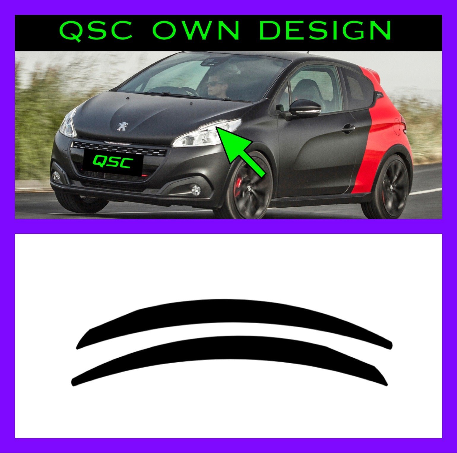 X2 Peugeot 208 Black Eyebrow Stickers | QsCustom