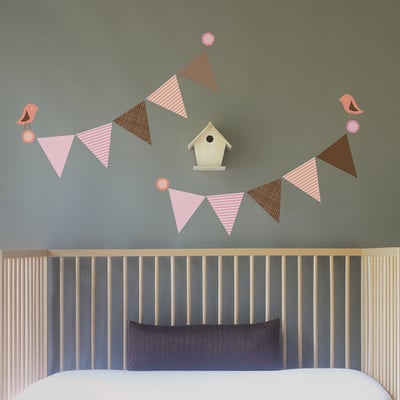 Bunting Flags with Birds Removable Fabric Wall Decal | Removable Wall ...