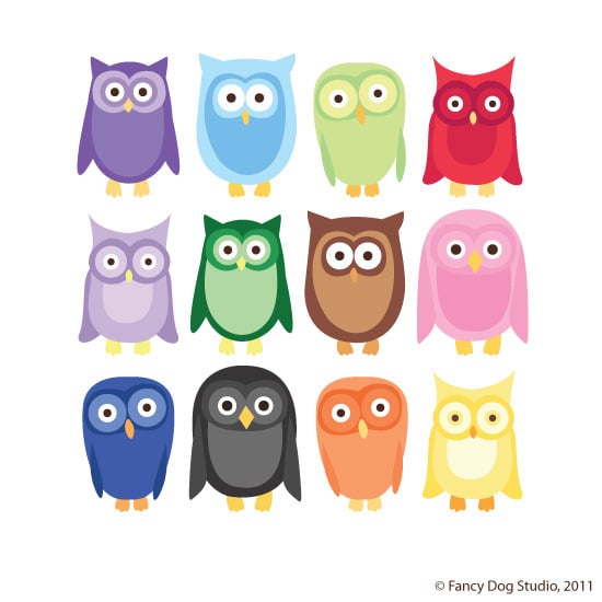 Fancy Dog Studio — Owl Clip Art - Rainbow
